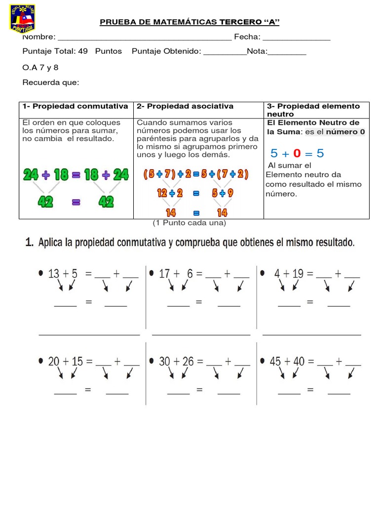 Prueba de Matemáticas Tercero | PDF | Métodos y materiales de enseñanza