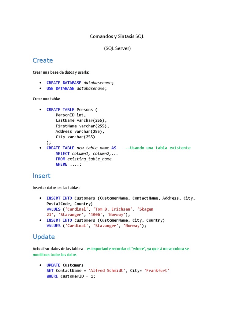 Comandos y Sintaxis SQL | SQL | Bases de datos