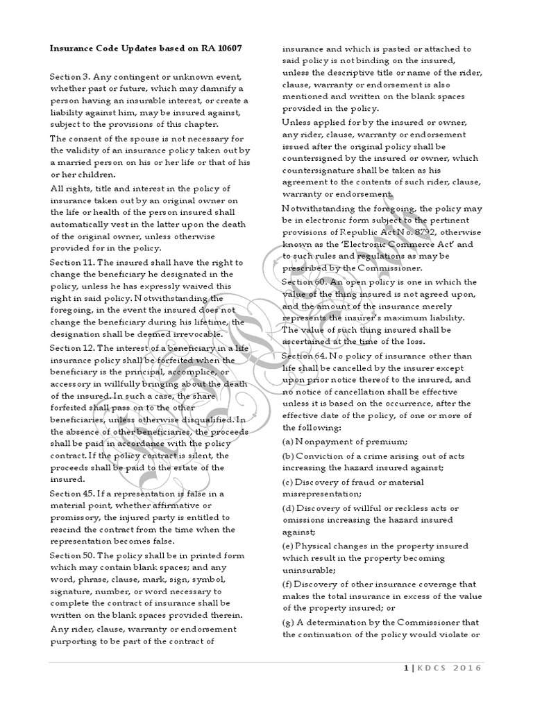 Insurance Code Updates Based On RA 10607 | PDF | Insurance Policy ...