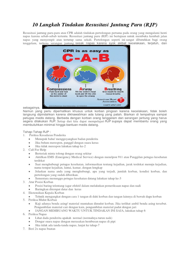 10 Langkah Tindakan Resusitasi Jantung Paru | PDF