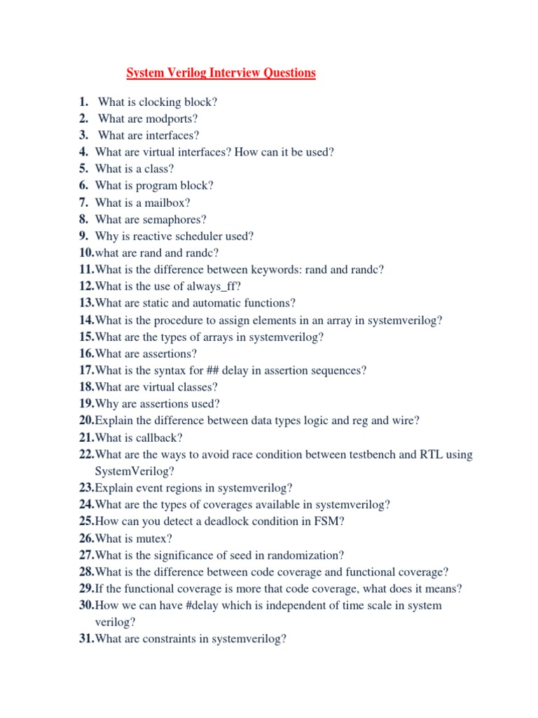 Digital Verilog SV Interview Questions | PDF | Digital Electronics | Computer Engineering