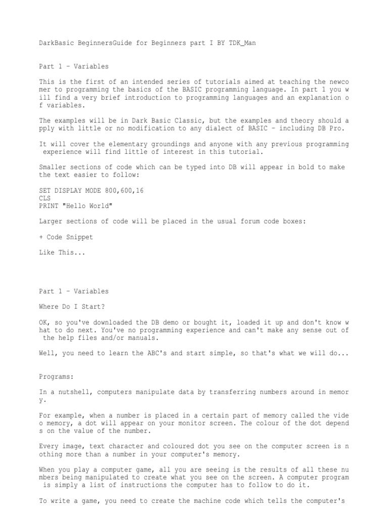 DarkBasic Beginner's Guide: Variables | PDF | Array Data Structure ...