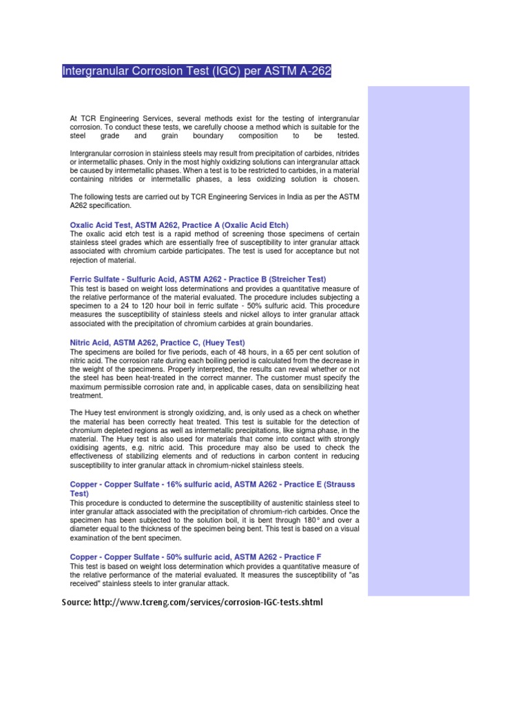Intergranular Corrosion Test As Per ASTM A262 | PDF | Corrosion | Steel