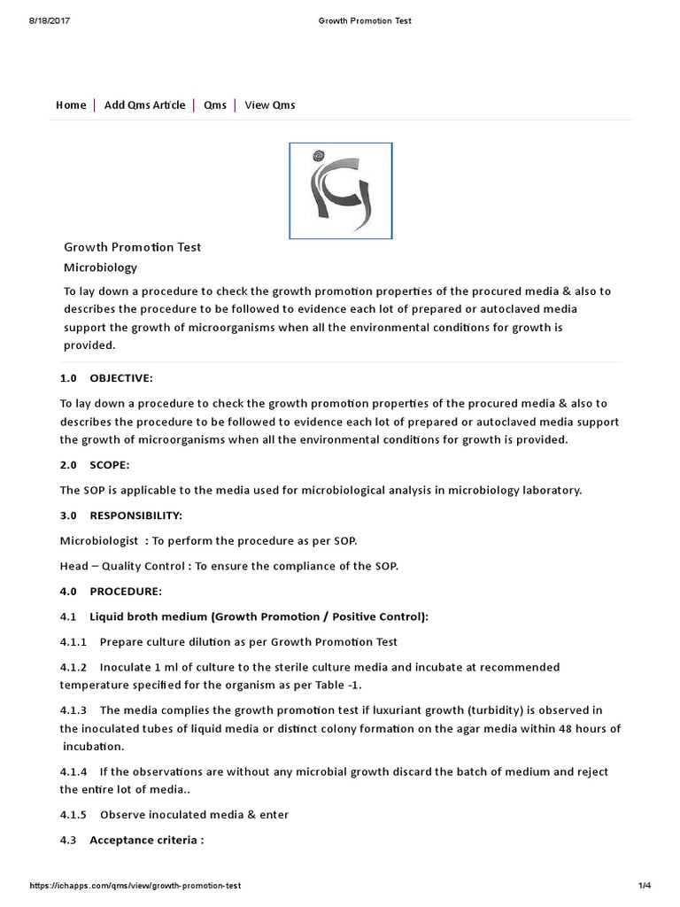 Growth Promotion Test | PDF | Growth Medium | Clinical Pathology