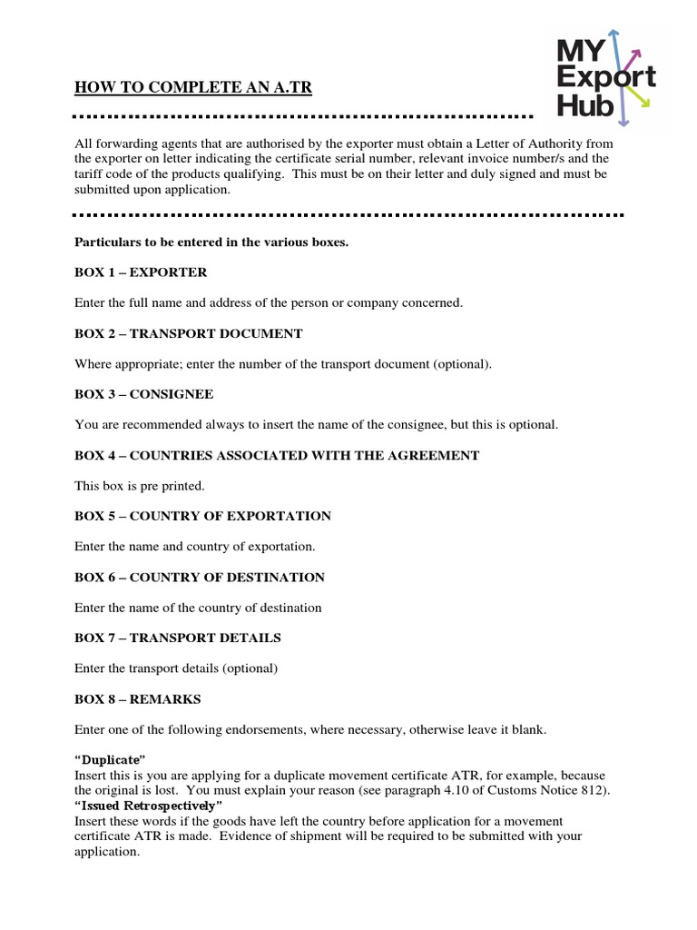 How To Complete An ATR | PDF | Exports | Customs