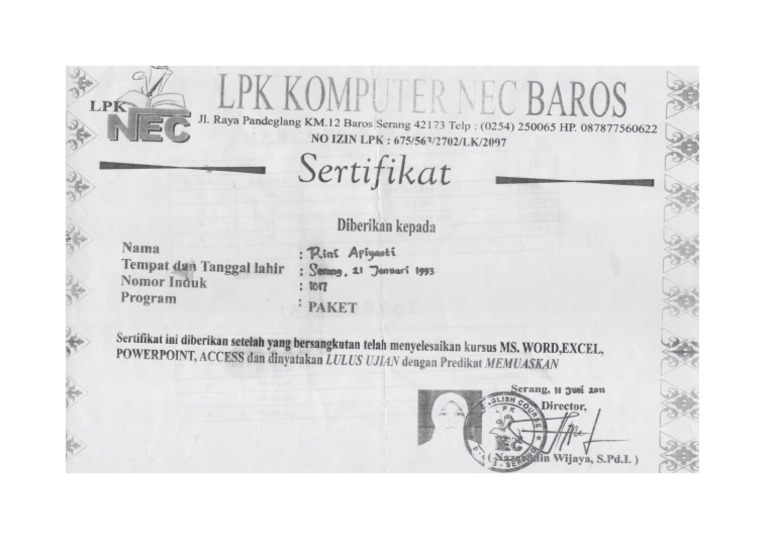 Sertifikat Komputer PDF | PDF