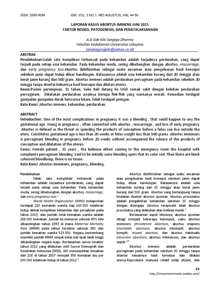ABORTUS IMENENS: FAKTOR RISIKO, PATOGENESIS, DAN PENATALAKSANAAN | PDF