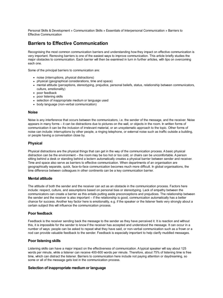 Barriers To Effective Communication | Download Free PDF | Nonverbal ...