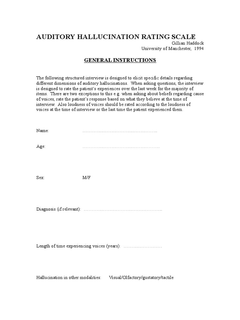 Auditory Hallucination Rating Scale | PDF | Hallucination | Emergence