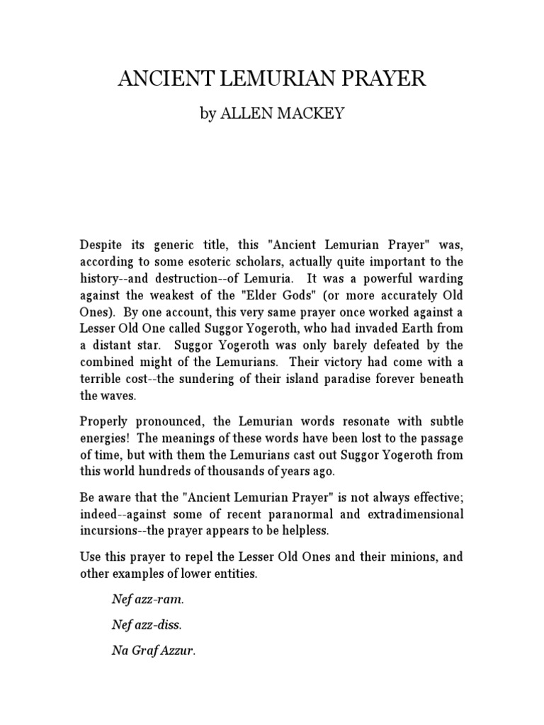 Ancient Lemurian Prayer by Allen Mackey | PDF