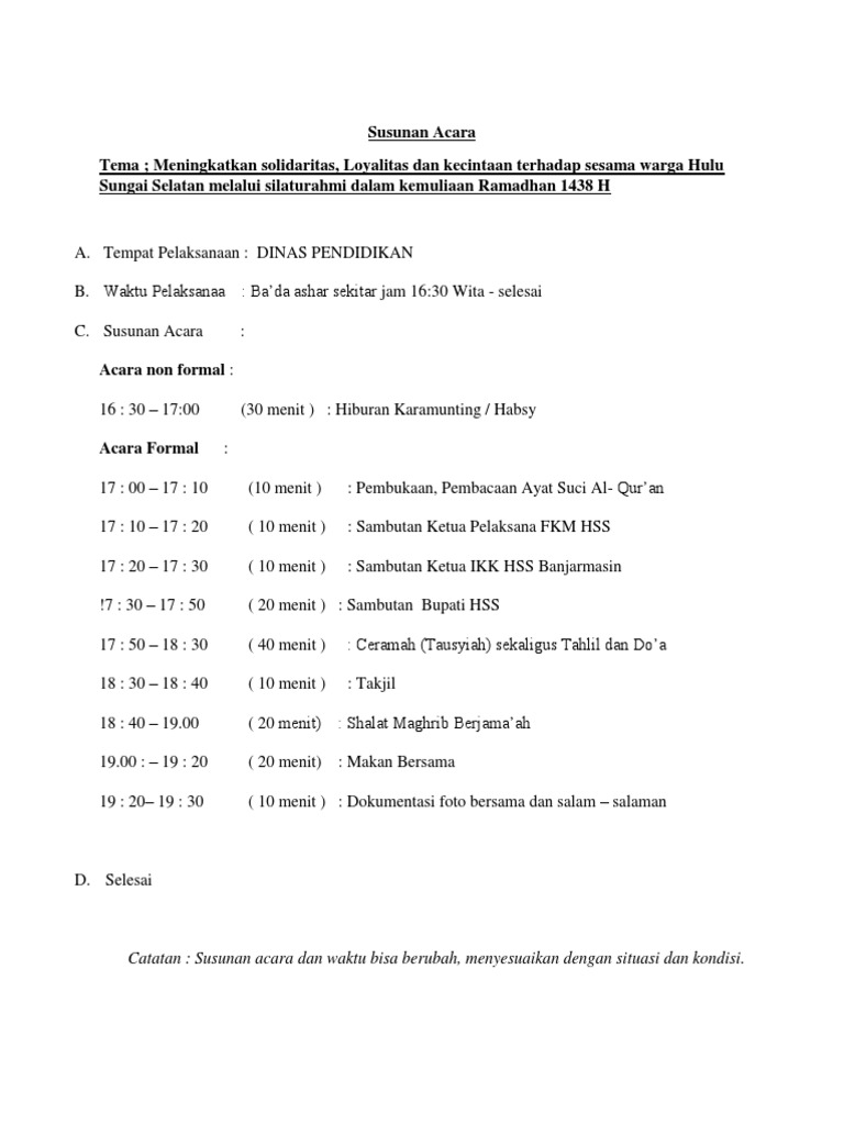 Susunan Acara Bukber 2015 | PDF
