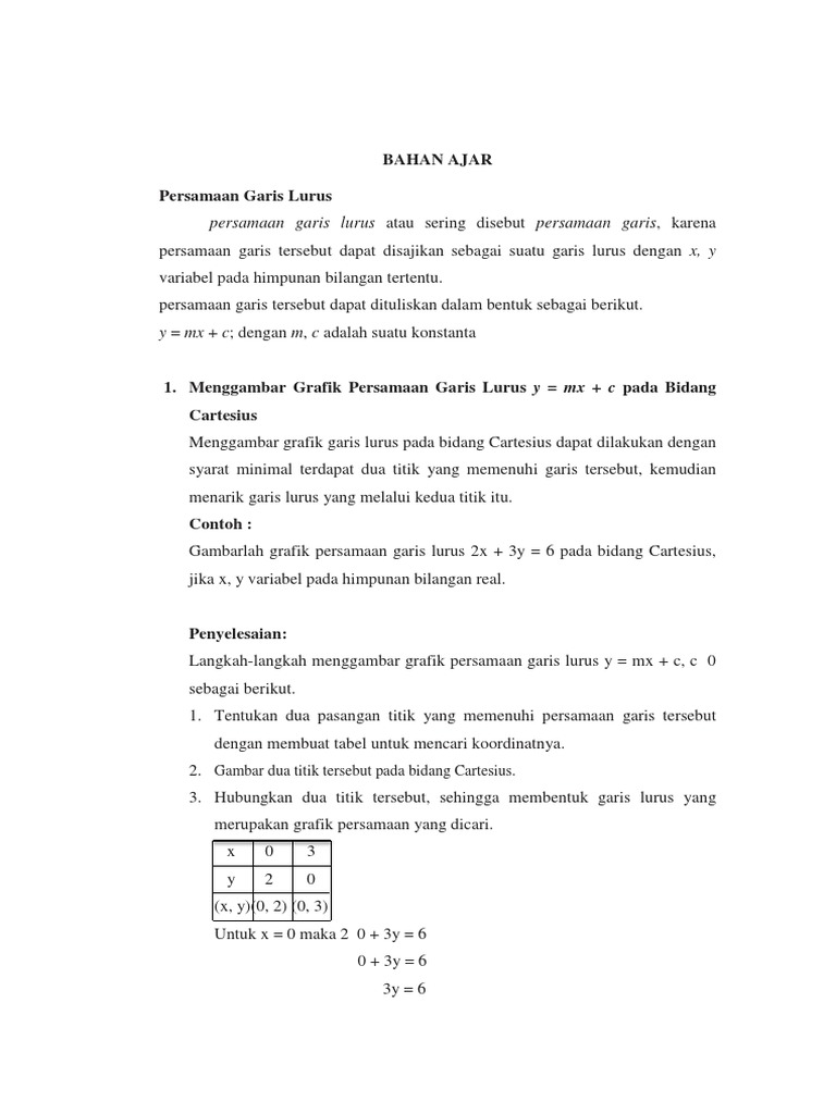 BAHAN AJAr Persamaan Garis Lurus | PDF