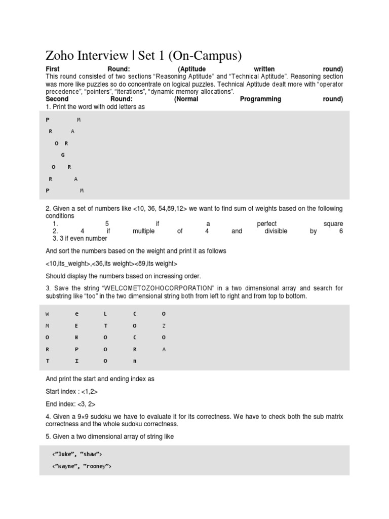 Zoho Interview Questions String Computer Science C Programming 3682