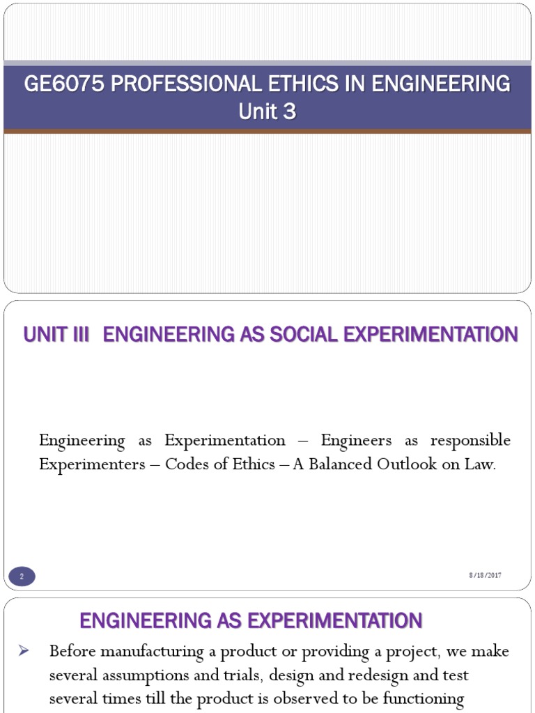 Ge6075 Professional Ethics in Engineering Unit 3 | PDF | Experiment | Informed Consent