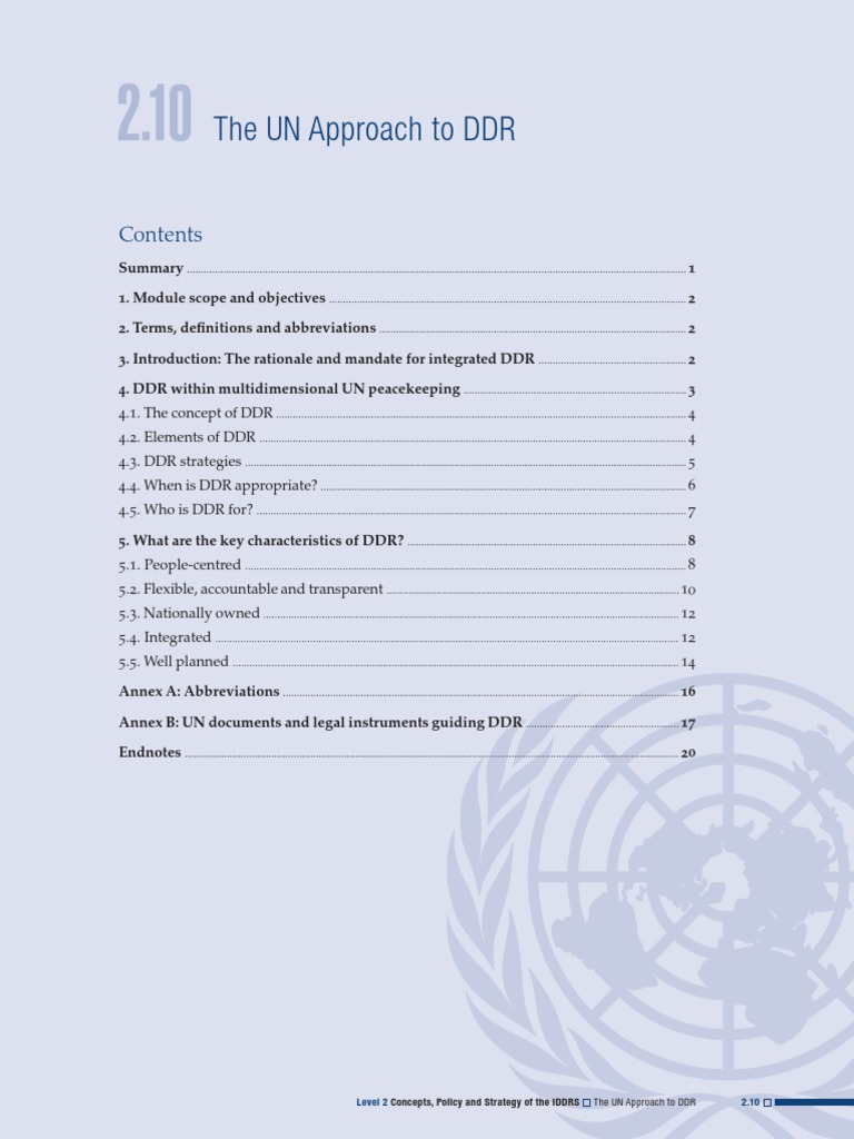 Iddrs 2.10 The Un Approach To Ddr1 | PDF | Peacebuilding | Peacekeeping