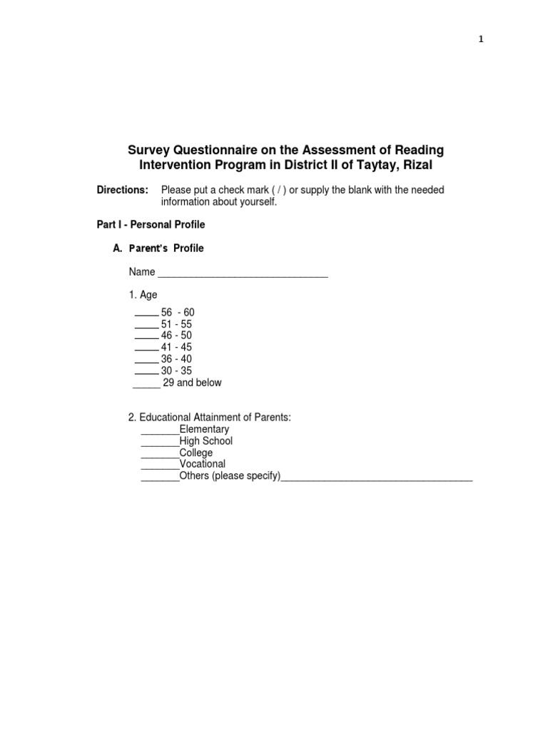 Reading Intervention Program Survey | PDF | Questionnaire | Communication