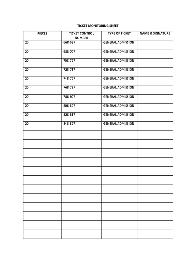 Ticket Monitoring Sheet | PDF | Finance & Money Management