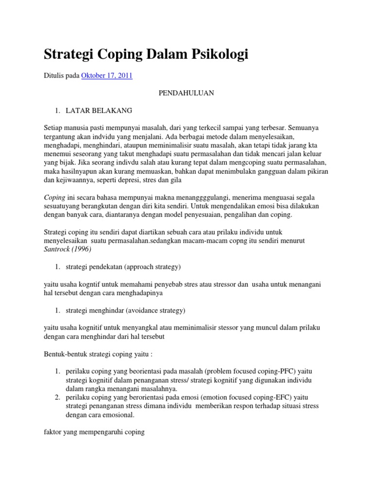 Strategi Coping Dalam Psikologi | PDF