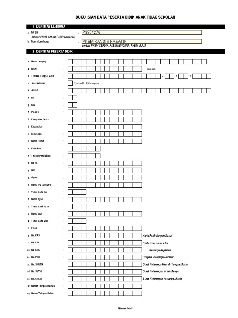 Form Instrumen Pendataan ATS | PDF
