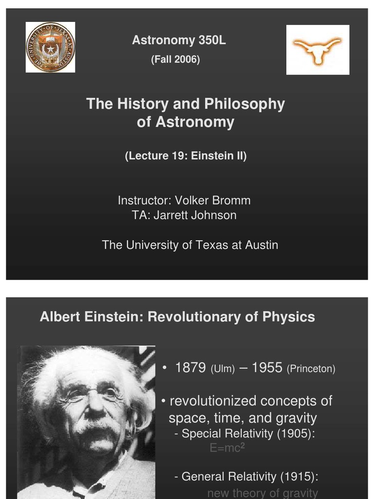 The History and Philosophy of Astronomy Lecture 19: Einstein. Presentation | PDF | Gravity ...