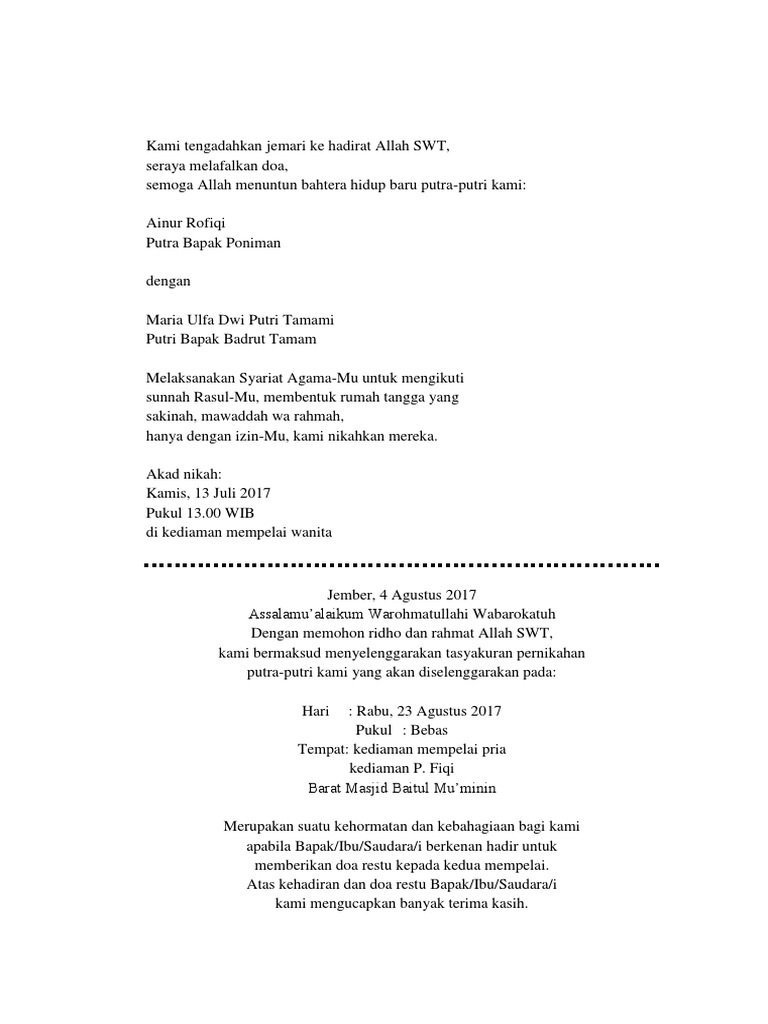 Contoh Tulisan Undangan Nikah | PDF