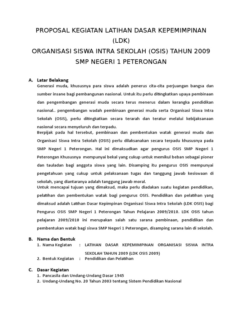 Contoh Proposal Kegiatan LDK Osis | PDF | Sains & Matematika