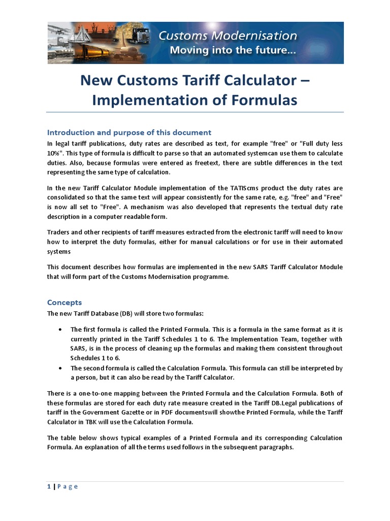 SARS Tariff Formula 101 | Tariff | Value Added Tax