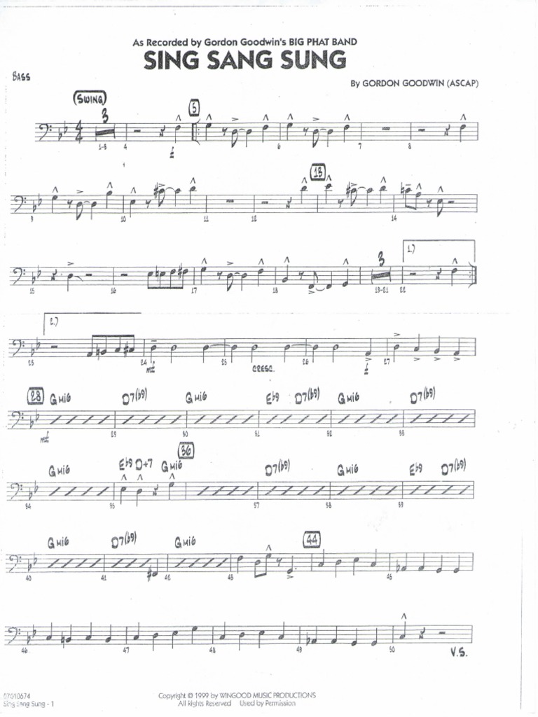 Sing Sang Sung - Gordon Goodwin - Bass Sheet | PDF | Entertainment ...