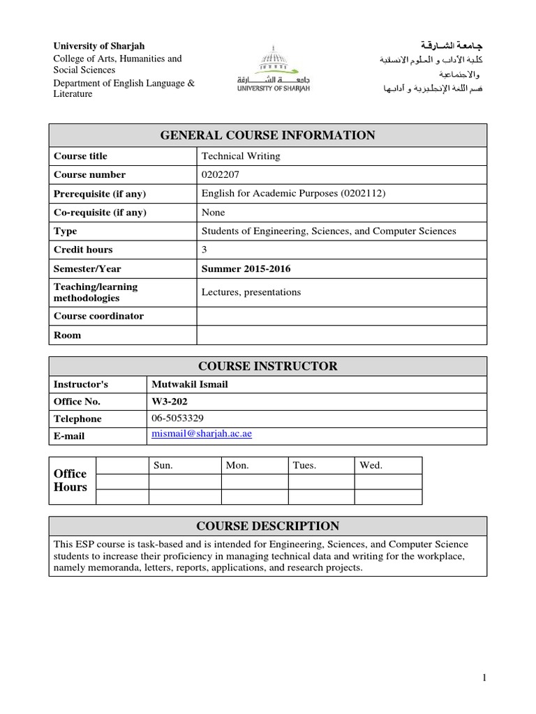 Technical Writing Syllabus Summer 2015-2016 | PDF | Technical ...