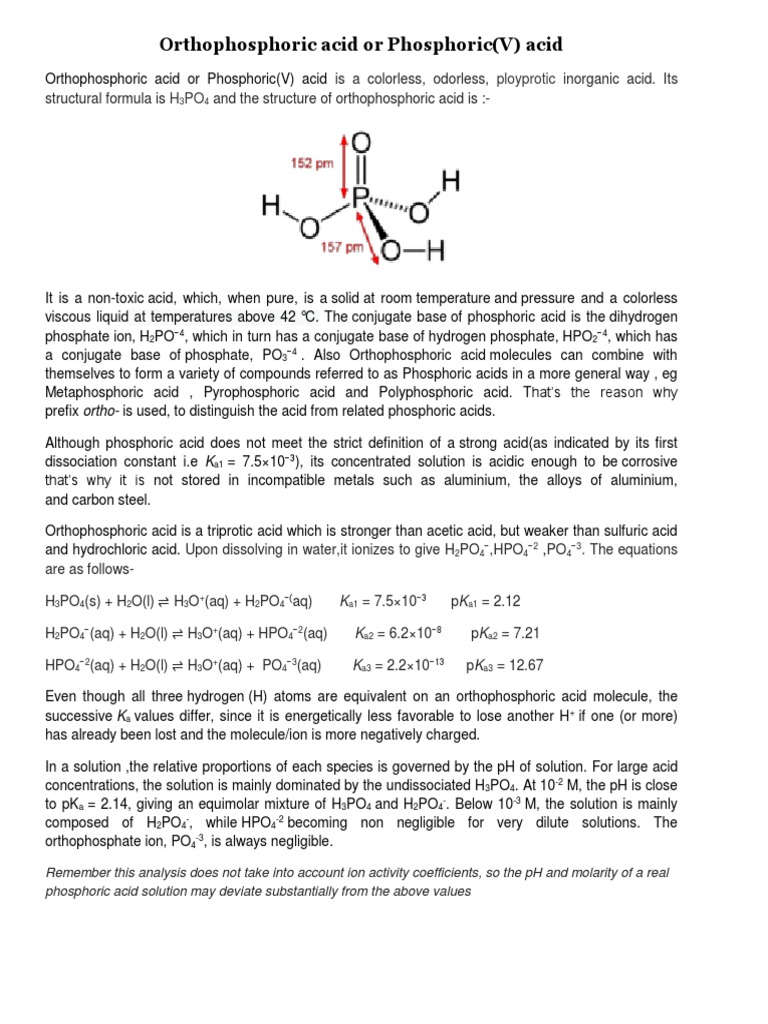 Orthophosphoric Acid: Structure and Uses | PDF | Phosphoric Acid | Acid