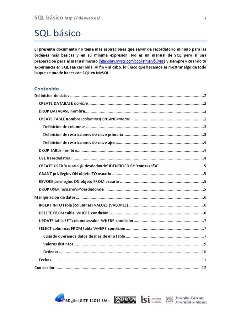 Creando y manipulando bases de datos y tablas en MySQL | PDF | SQL | Tabla (base de datos)