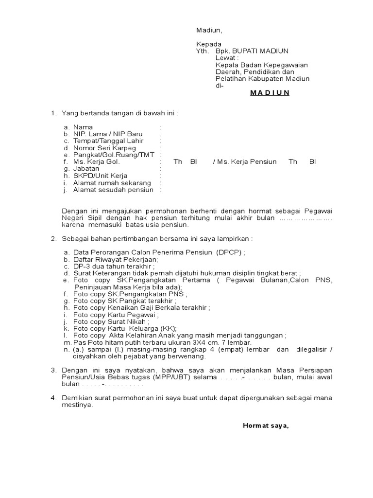 Blangko Permohonan Pensiun - Bup | PDF