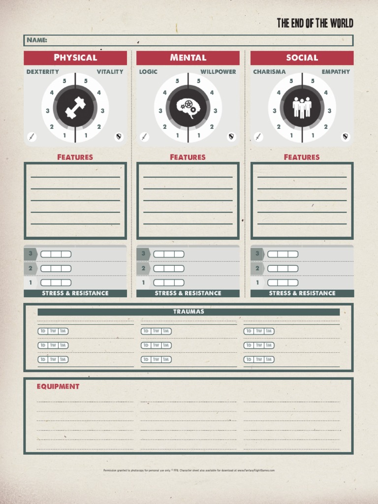End of The World Character Sheet Print Quality PDF | PDF | Role Playing ...