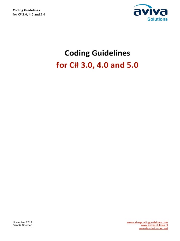 AvSol Coding Guidelines For CSharp 3.0-5.0 PDF | PDF