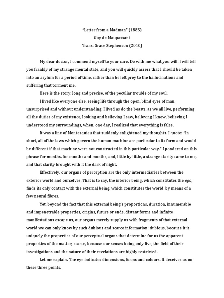 'Letter From A Madman' by Guy de Maupassant | PDF | Perception | Senses