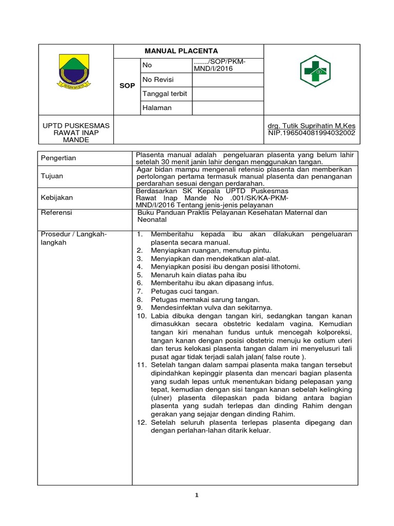 Sop Manual Placenta | PDF