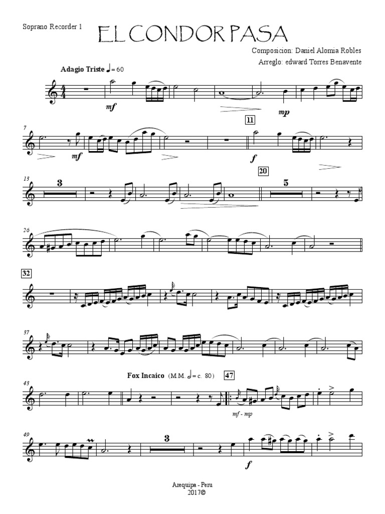 Condor Pasa Flautas - Soprano Recorder 1 | PDF