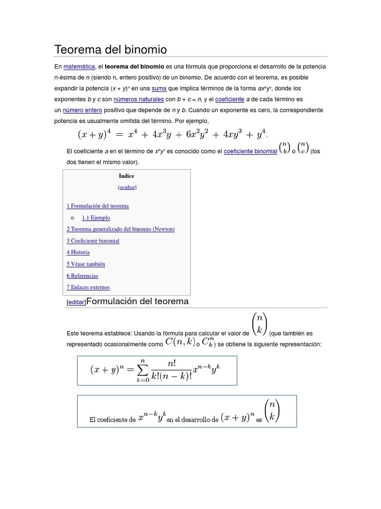 Teorema Del Binomio | PDF | Números | Combinatoria