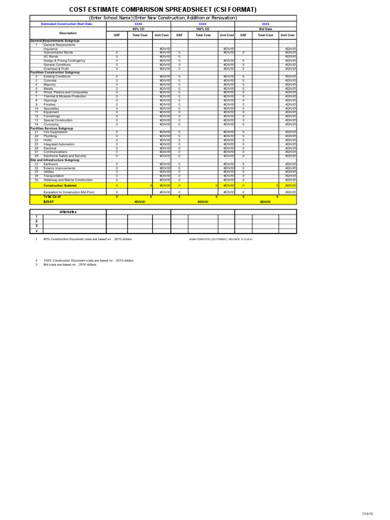 Cost Estimate Comparison Spreadsheet 7-15-10 | Download Free PDF | Building Engineering ...