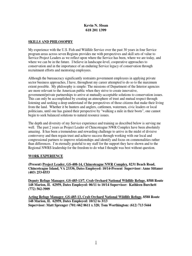 Sloan Resume Aug - 2017 | Download Free PDF | United States Fish And ...