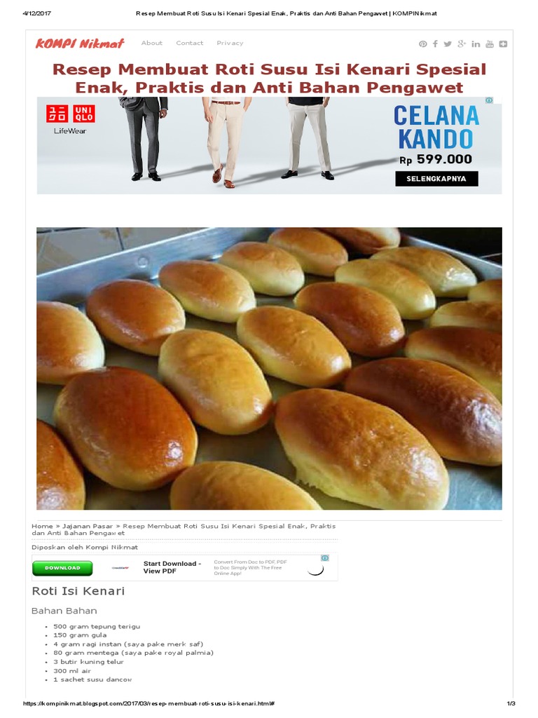 Resep Roti Susu Isi Kenari Enak | PDF