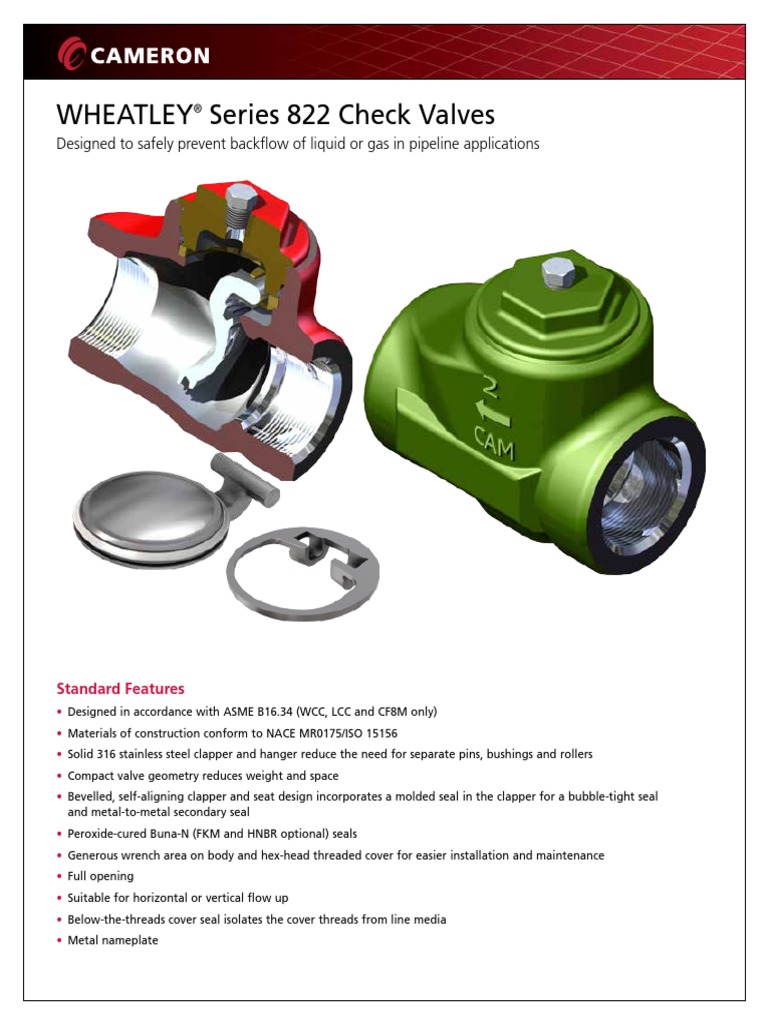 Wheatley Series 822 Check Valves Flyer | PDF | Valve | Stainless Steel