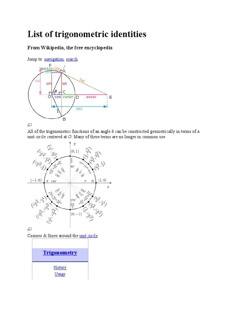 List of Trigonometric Identities | PDF | Trigonometric Functions | Sine