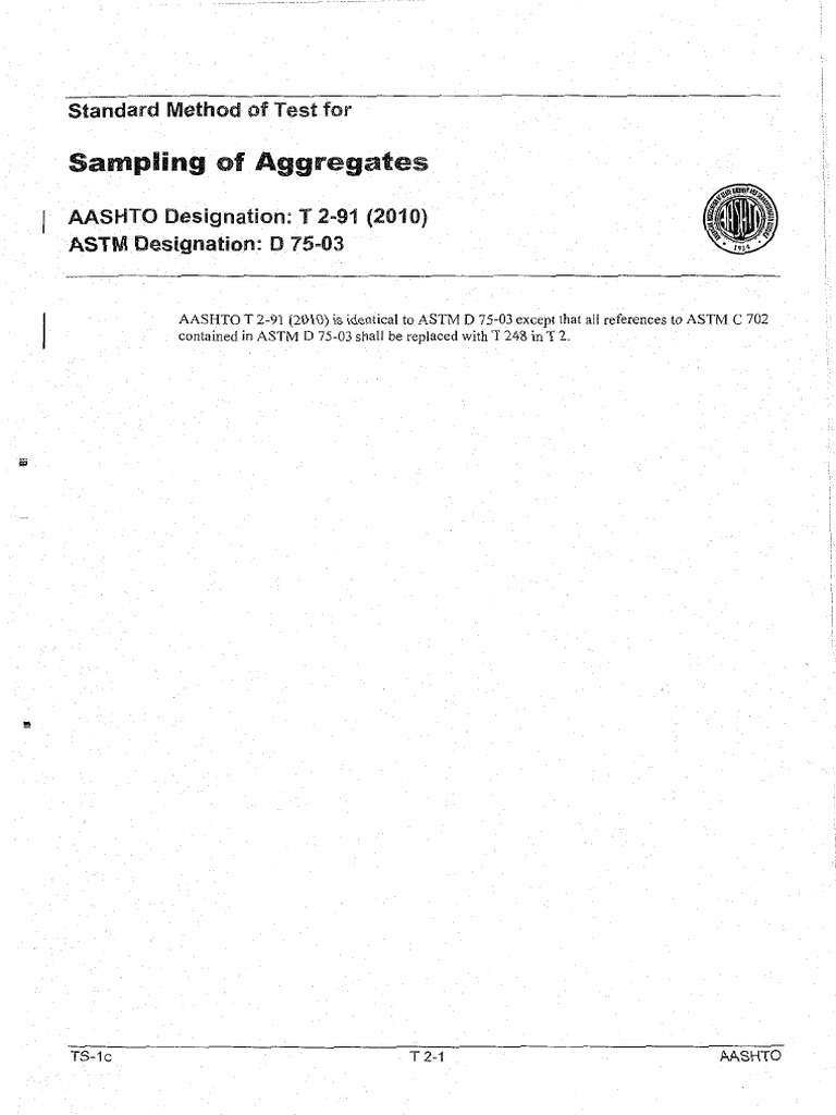 AASHTO T 2-91 (2010) Sampling of Aggregates | PDF
