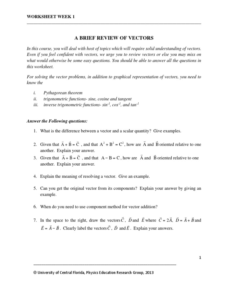 First Week Vectors Review PDF | PDF | Euclidean Vector | Trigonometric ...