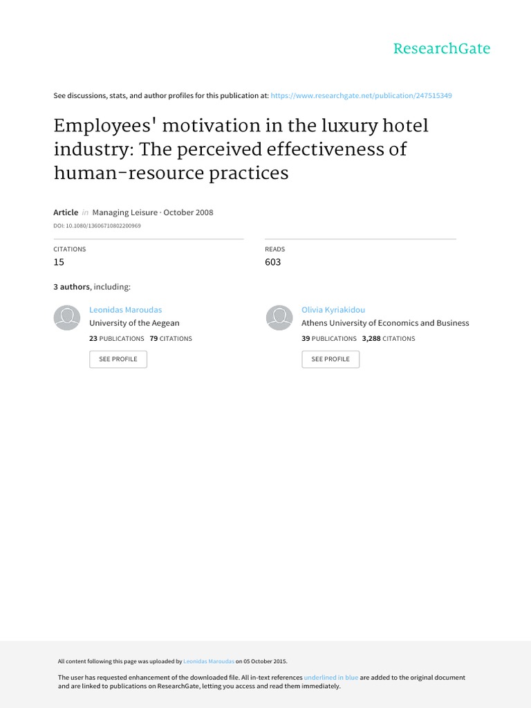 Employees' Motivation in The Luxury Hotel | PDF | Performance Appraisal ...