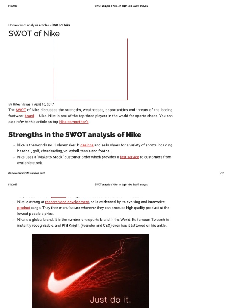 SWOT Analysis of Nike - in Depth Nike SWOT Analysis | PDF