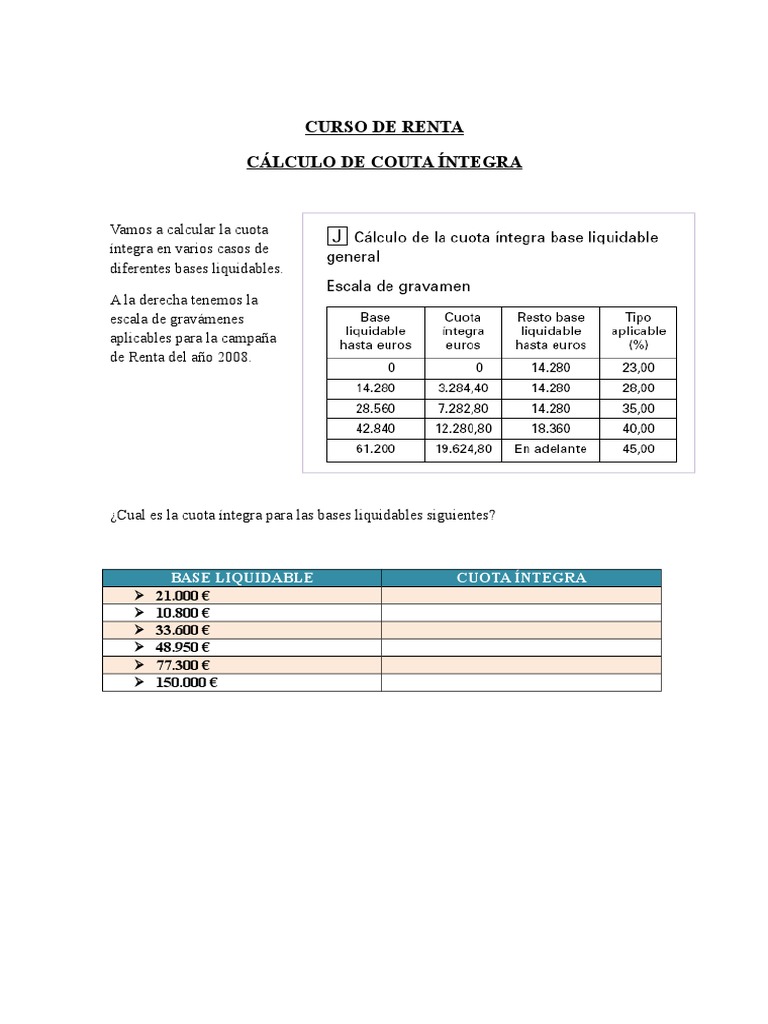Ejercicio Calculo Cuota Integra | PDF