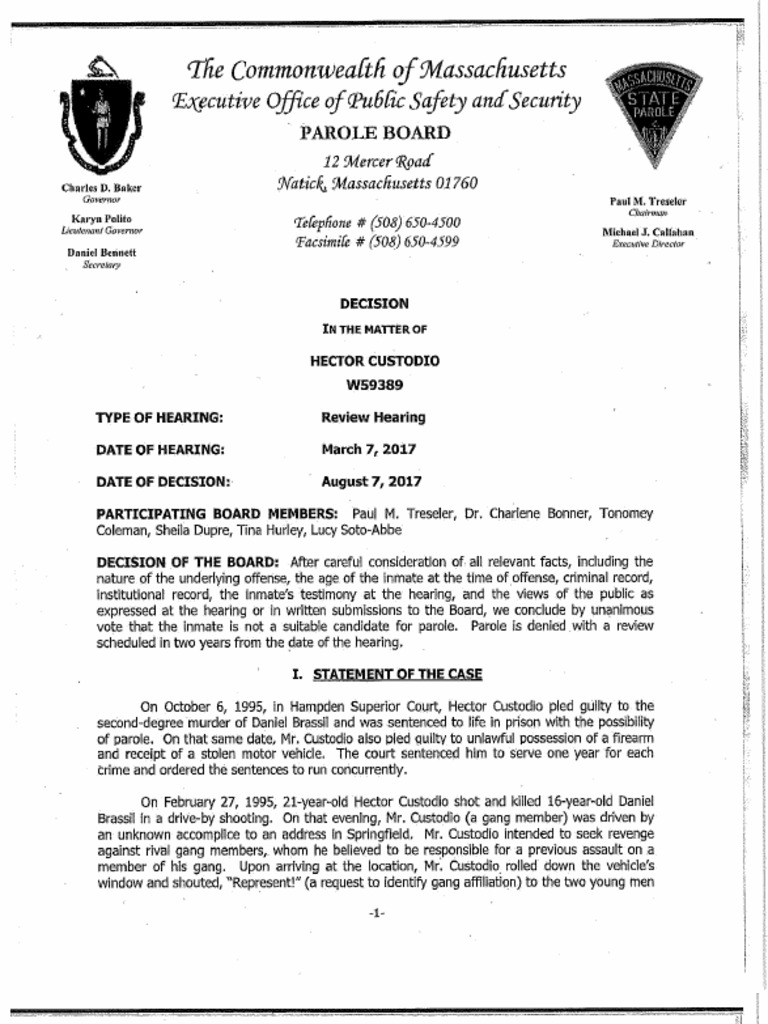 Parole Board Decision On Hector Custodio | PDF