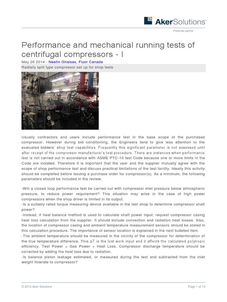 Compressor Performance Test | PDF | Gas Compressor | Gases